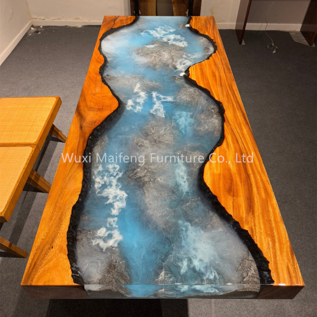 DLDEC-007 Wooden River Epoxy Resin Slab Dining Table Size：1810*770*50 ...