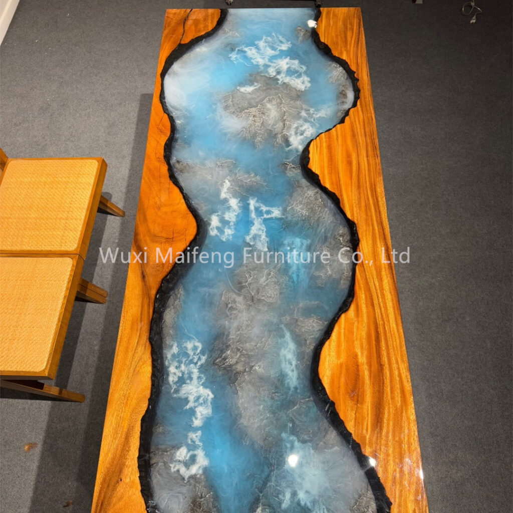 DLDEC-007 Wooden River Epoxy Resin Slab Dining Table Size：1810*770*50 ...